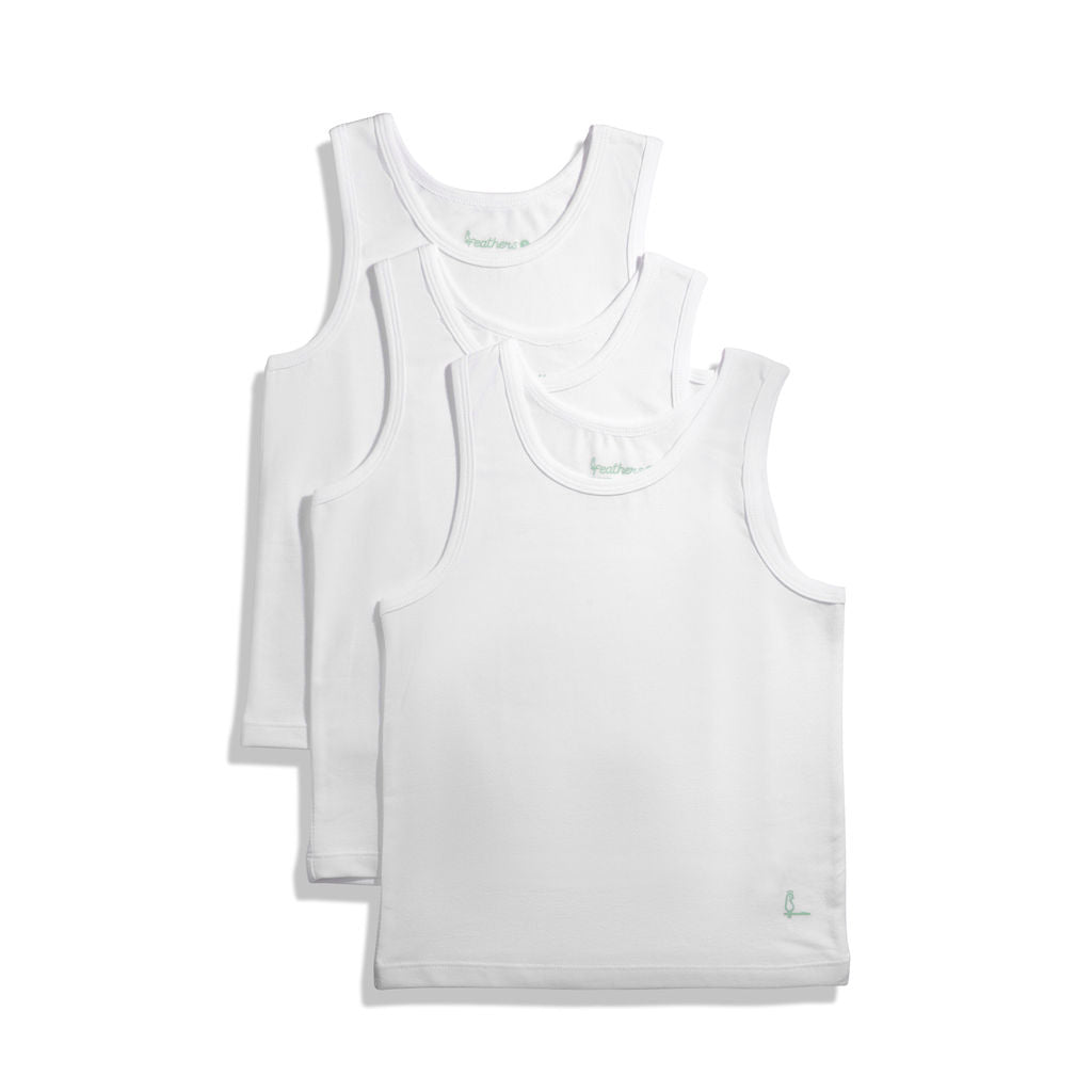 Feathers Boys White Tank Top 100% Cotton Tagless Undershirts 3-Pack ...